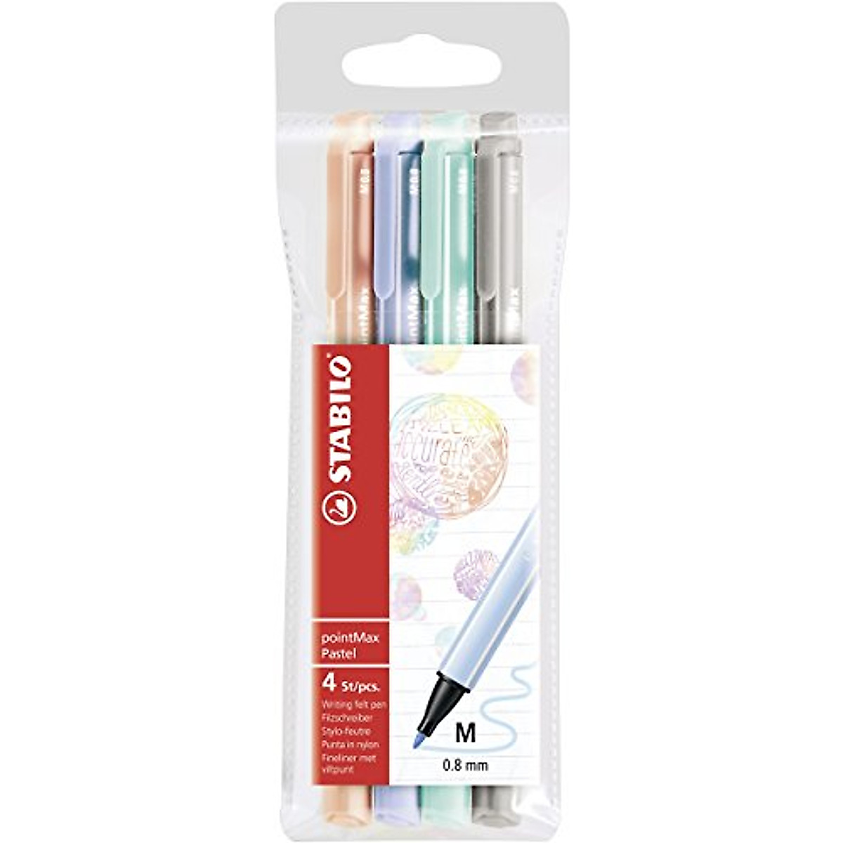STABILO Nylon Tip Writing Pen pointMax - Wallet of 4 - Assorted Pastel Colors