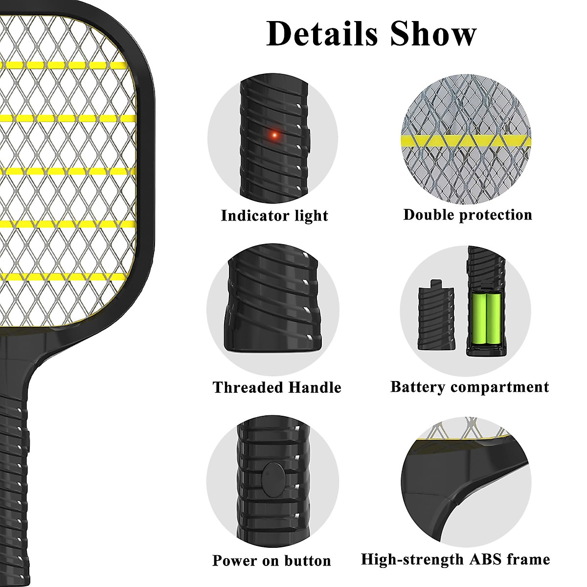 LUOJIBIE Electric Fly Swatter, Battery Operated Bug Zapper Racket, Ultralight Handheld Mosquito Killer for Indoor & Outdoor Pest Control