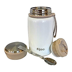 Best 17.8 OZ Stainless Steel Soup Thermos Food Jar + Folding Spoon - Triple Wall Vacuum Insulated - Hot Soup & Cold Meals Storage Container Jar - Lunch Friendly, No Leaks, BPA Free (White/500 ML)