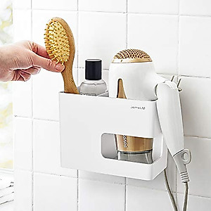 JOMOLA Hair Dryer Holder Adhesive Hair Styling Tool Organizer Bathroom Organizer Under Sink for Blow Dryer Storage Basket Wall Mounted for Cabinet Door White
