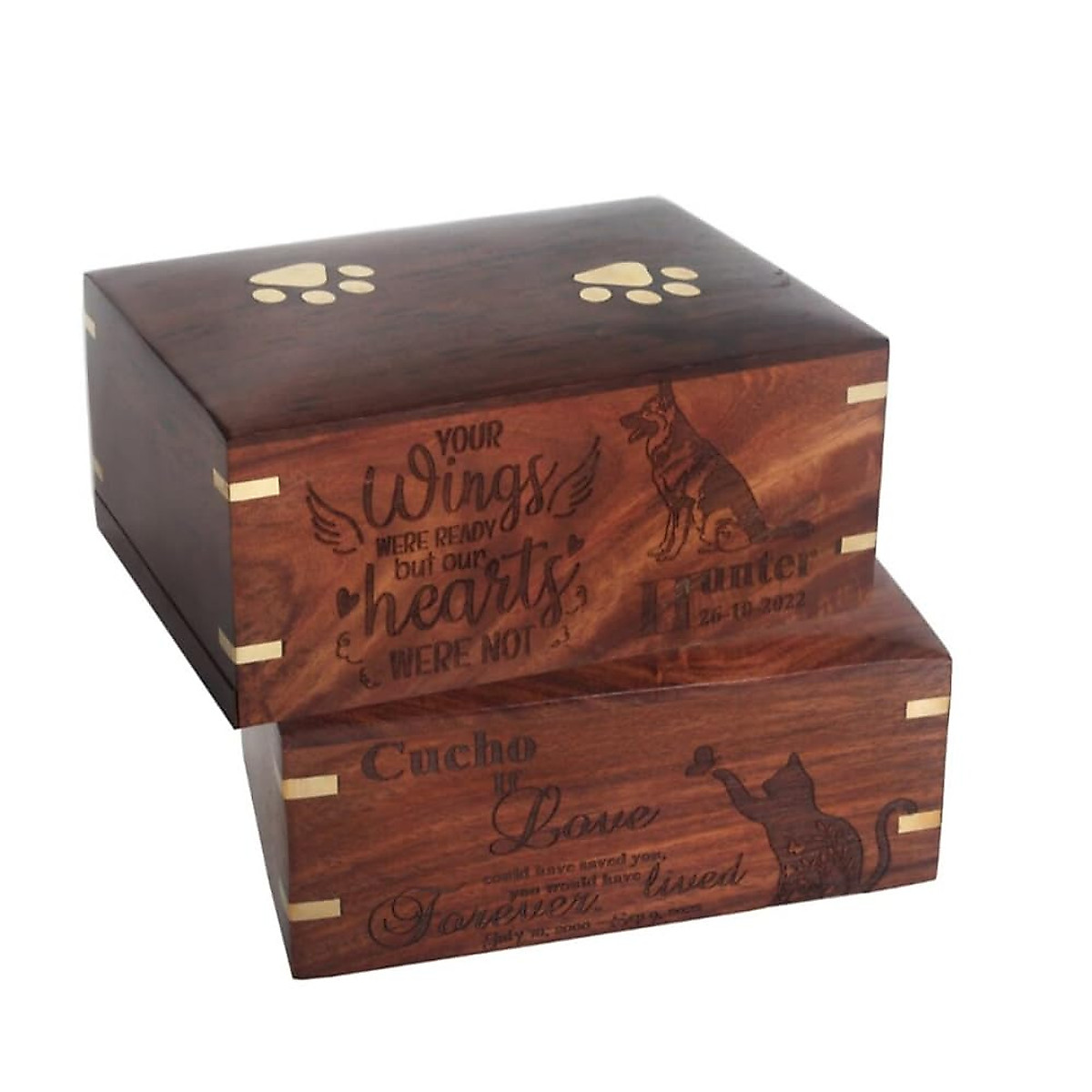 PERSONALIZED Engraved URN BOX | Handcrafted Rosewood Pet Urn for Dog Ashes | Urn Box for Pet Ashes | Brass Paw Urn Box for your loved ones (Urn Box)