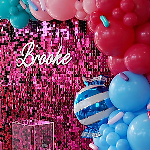 COKAOBE Hot Pink Shimmer Wall Backdrop, 30PCS Square Sequin Shimmer Backdrop Panel, Photo Backdrops for Birthday, Anniversary, Wedding, Graduation & Bachelorette Party Decoration