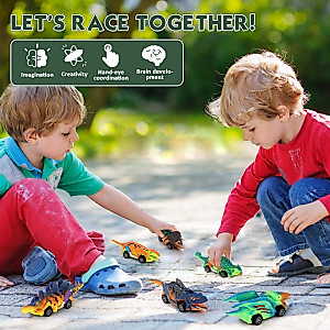 Qizebaby Kids Dinosaur Toys Pull Back Cars, 6PCS Dinosaur Toys for 2 3 4 5 Year Old Boys Girls, Boy Toys for 3-5 Years Old, Dinosaur Car Toy Set, Kids Christmas Birthday Gift