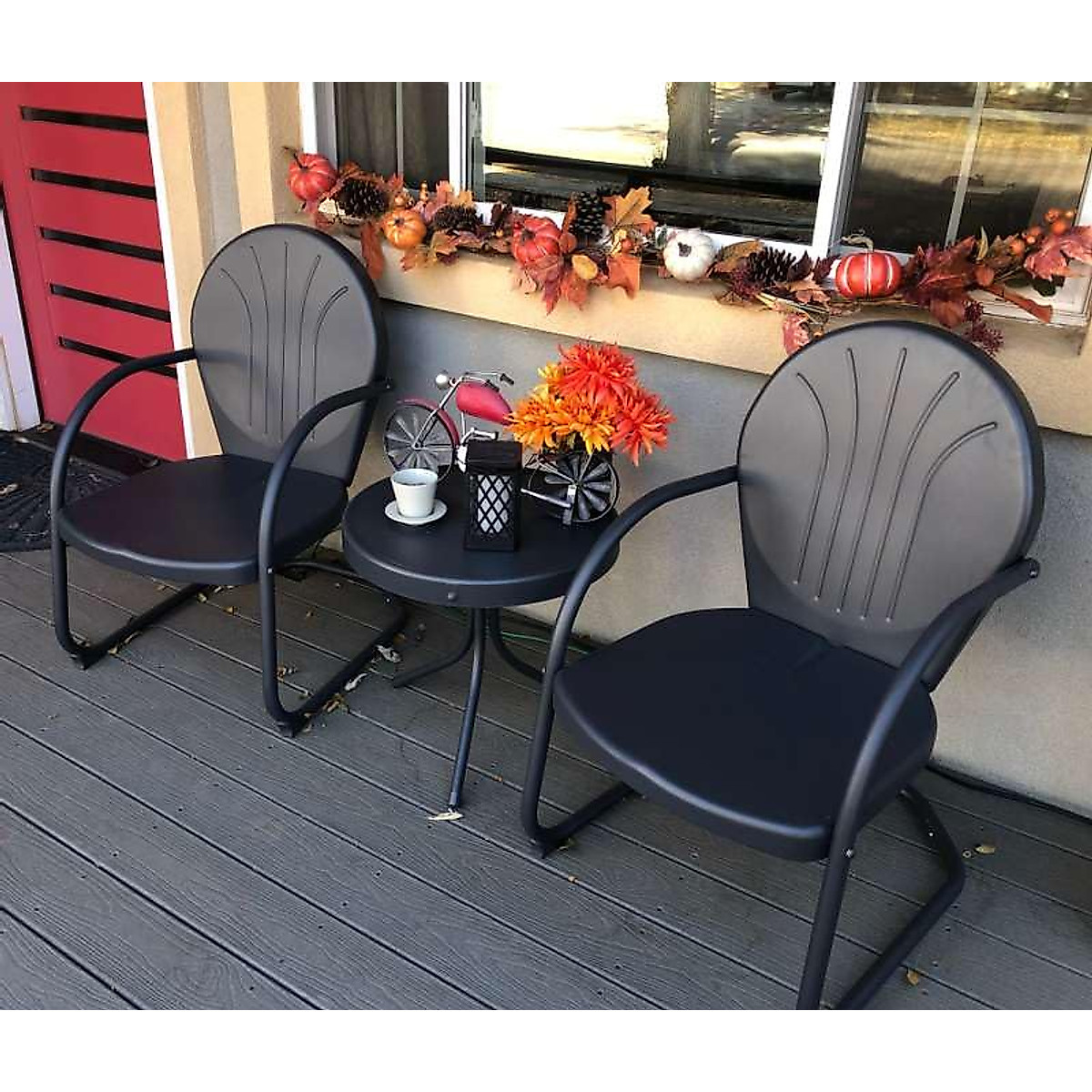 PURPLE LEAF Outdoor Metal Patio Chairs Bistro Set of 2 Spring Chairs with Dining Table Set Weather Resistant Retro Patio Furniture, Grey