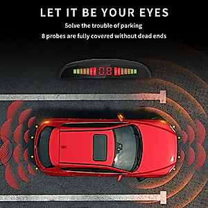 Car Reverse Parking Radar System with 8 Parking Sensors Distance Detection + LED Distance Display + Sound Warning (Silver Color)