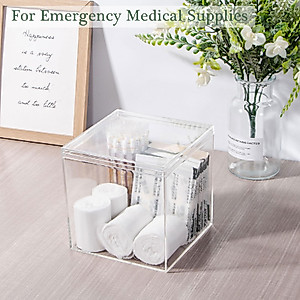 Clear Acrylic Boxes for Storage, Yeeco Acrylic Storage Cube Containers with Lids, Square Boxes in 4.7”×4.7”×4.7” Inches for Candy, Cotton Ball, Beads, Tiny Arts, Watches, Earring, Cosmetics, 4 Pack