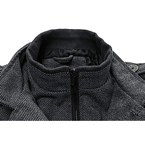 wantdo Men's Slim Fit Pea Coat Warm Winter Windproof Wool Jacket Grey 2XL