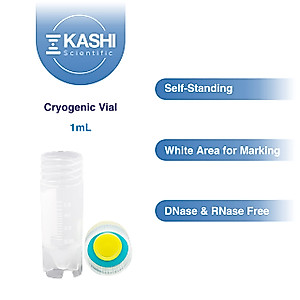 Kashi Scientific Screw Cap 1mL Cryovials with External Thread Cap - Self Standing Cryogenic Vial, Washer Silicone O-Ring, Cryogenic Tubes with Leak Resistance, Pack of 100 Cryo Tubes