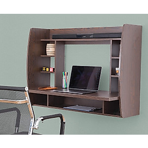 Basicwise Wall Mount Laptop Office Desk with Shelves, Brown,