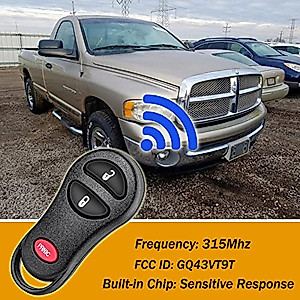 TOP-VIGOR 315MHz GQ43VT9T Keyless Entry Remote Car Key Fob, 3 Buttons Car Key Fob Replacement for Dodge Ram1500 2500 3500 Durango Dakota for Jeep Cherokee Grand Cherokee