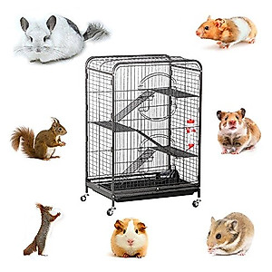 Yaheetech 37-inch Metal Ferret Chinchilla Cage Indoor Outdoor Small Animals Hutch w/ 2 Front Doors/Feeder/Wheels for Squirrel,Black