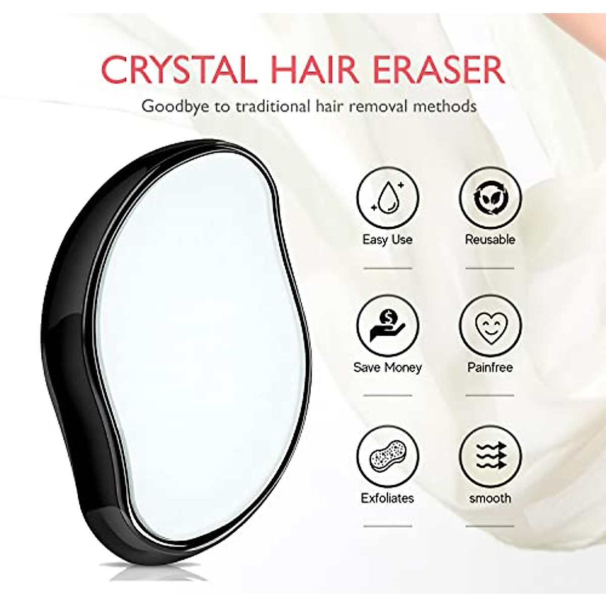 Crystal Hair Eraser for Women and Men, Magic Hair Eraser Crystal Hair Remover, Painless Exfoliation Hair Removal Tool for Arms Legs Back - Fast & Easy, Reusable & Washable, Portable Epilator