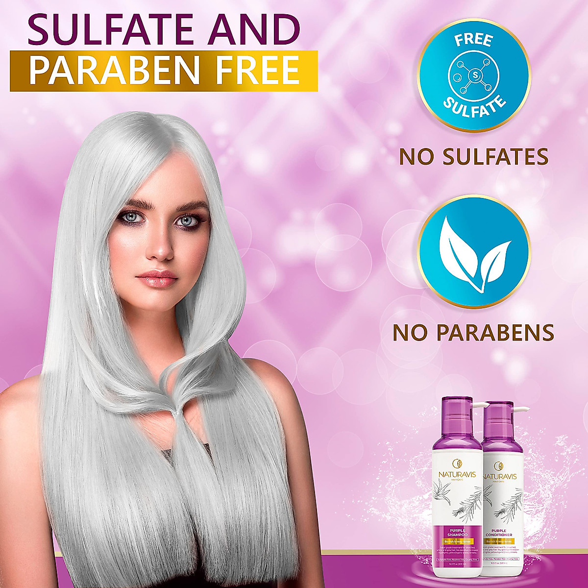 Purple Shampoo and Conditioner Set - Sulfate Free Toner for Grey, Bleached, Silver and Blonde Hair - No Brass or Yellow Highlights - Moisturizing Salon Grade