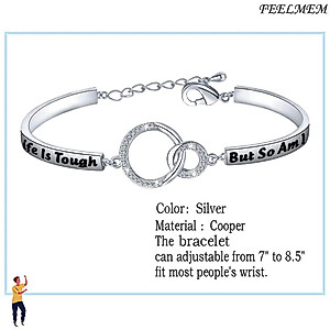 FEELMEM Life Is Tough But So Am I Bracelet Depression Suicide Mental Health Awareness Inspirational Jewelry Recovery Gift Keep Going Gift (Life Is Tough-silver)