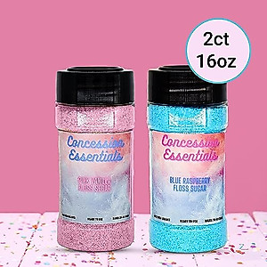 Perfectware 2ct- 16oz Jars of Cotton Candy Floss Sugar (Pink Vanilla and Blue Raspberry)