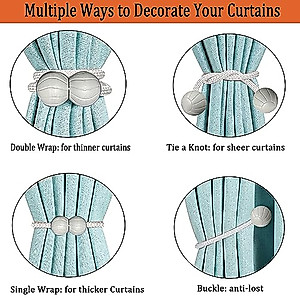 Strong Magnetic Curtain Tiebacks, 2 Pack Magnetic Tiebacks for Curtains Decorative Curtain Holdbacks Strap Modern Rope Drape Tie Backs for Outdoor Home Window Office Bathroom Round Design, Grey