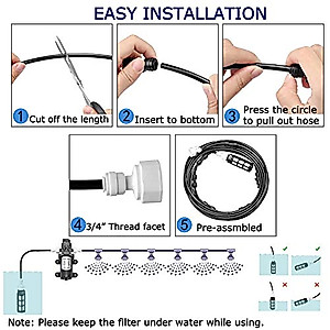 CozyCabin Outdoor Misting Cooling System with Pump - 40ft (12m) Misting Line with Filter + 6 Brass Mist Nozzles (3/4") for Patio Garden Greenhouse Watering Distribution System (12m (40ft))