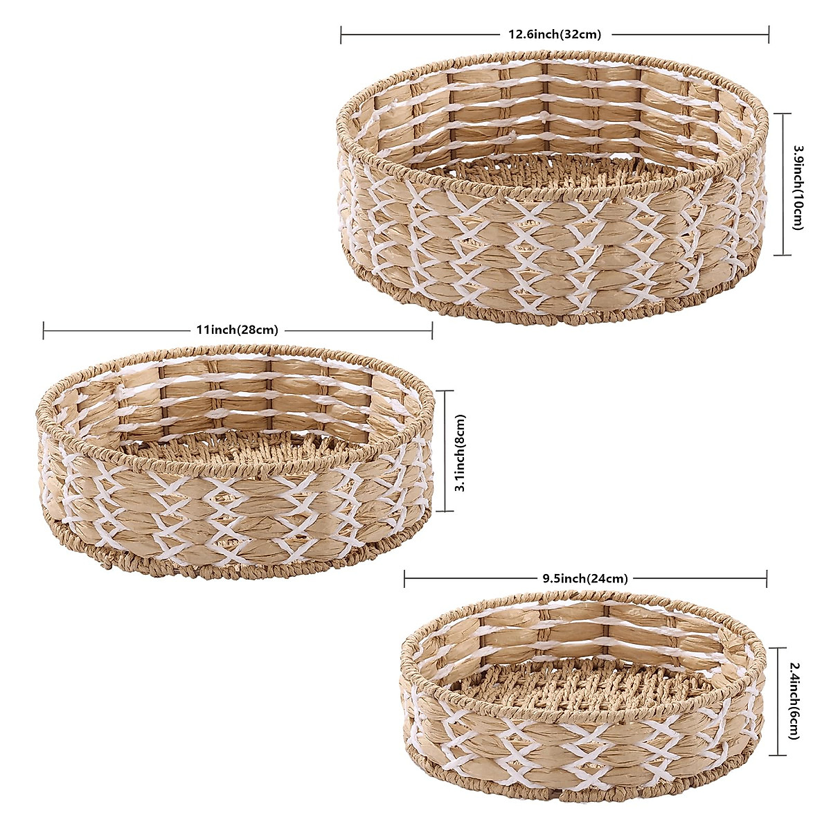 HNFNGSZL Wicker Baskets for Organizing, Nesting Storage Baskets for Shelves, Handmade Wicker Basket Set for Pantry Shelf, Recyclable & Renewable Paper Rope Storage Baskets for Storage, Round