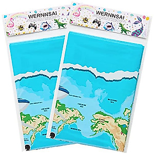 Adventure World Awaits Map Plastic Tablecloth - 2pcs 54*108" Travel Themed Table Decorations Supplies Bon Voyage Disposable Rectangle Table Cover for Baby Shower Birthday Graduation Retirement