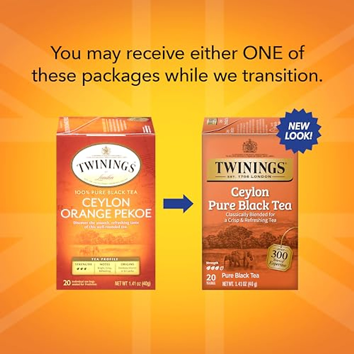 Twinings Ceylon Pure Black Tea - A Crisp, Refreshing Black Tea, Formerly Orange Pekoe, Caffeinated Tea Bags, Individually Wrapped, 20 Count