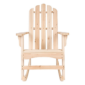 Shine Company Marina Adirondack Porch Rocker, Indoor Outdoor Wood Rocking Chair, Natural