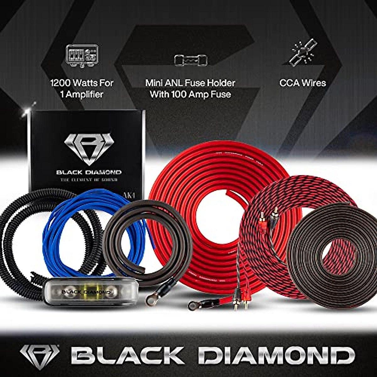 Black Diamond Audio 4GA Car Amplifier Install Wiring Kit with Mini 100A ANL Fuse