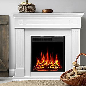 Havato 43" Electric Fireplace with Mantel, Wooden White Fireplace Mantel with Remote Control, Freestanding Fireplace, Handmade Paint Finish Fireplace Mantel, 7Level Adjustable Led 3DFrame, 750W/1500W