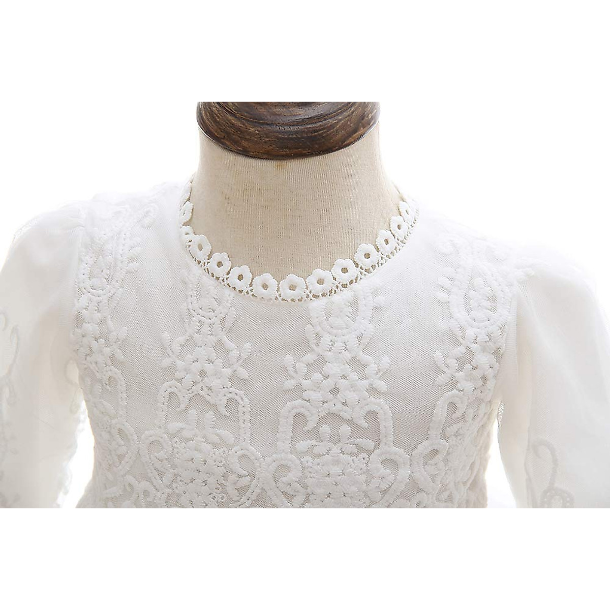 Silver Mermaid Baby Girls Long Sleeve Baptism Dress Floral Embroidery Christening Blessing Gown(3M,Ivory White)