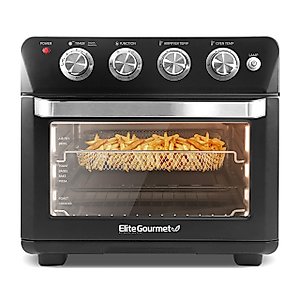 Elite Gourmet EAF9100 Maxi-Matic Electric Fryer Oven, Oil-Less Convection Oven Extra large 25L Capacity, Grill, Bake, Roast, Air Fryer, 1640-Watts, Black, 16.88