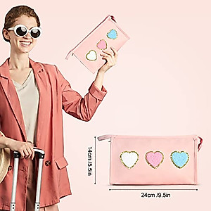 BYXEPA Preppy Heart Makeup Bag with Pocket Cosmetic Bag Waterproof Make up Travel Accessories Case Kids Portable Storage for Teen Girls Gift (Pink-Hearts)