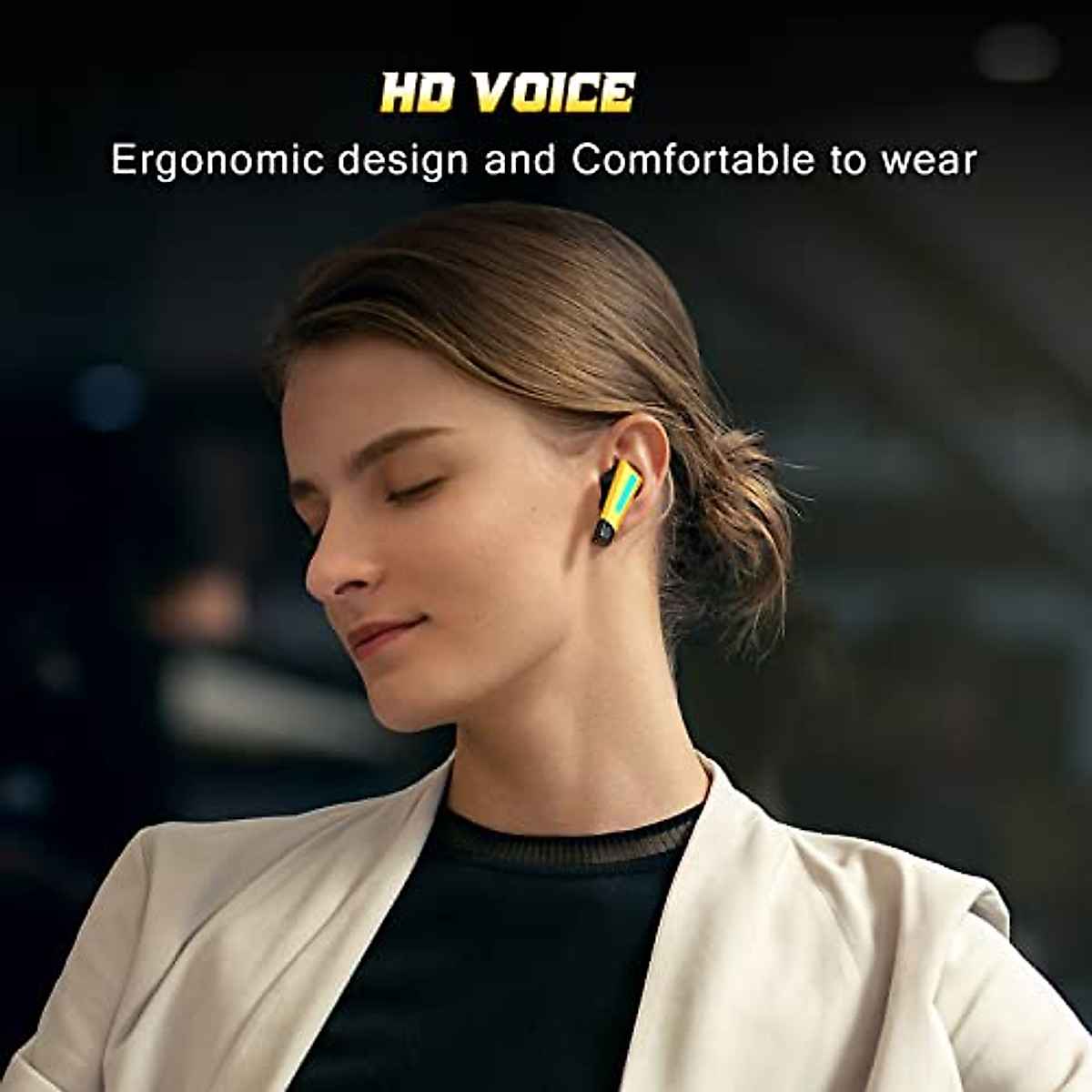 zhhcyyds T32 True Wireless Earbuds with Charging Case, Ear Buds Wireless Bluetooth Earbuds, 5.3 Wireless Earphones Cool Gaming Earbuds Noise Cancelling (Yellow)