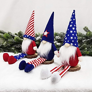 KEAIDO 4th of July Gnome Independence Day Hanging Ornament Set of 3, Patriotic Gnome Plush Faceless Doll Veterans Day Memorial Day American Uncle Sam Tomte Elf Gift for Kitchen Tree Summer Home Decor