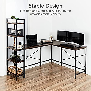 Best Choice Products L-Shaped Corner Computer Desk, Large Study Workstation Furniture w/Multifunctional 5-Tier Open Storage Bookshelves, Custom Setup for Home, Office - Brown/Black