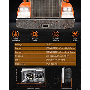 Z-OFFROAD DOT Approved 4x6 LED Headlights Assembly Hi/Lo Sealed Beam Compatible with KW T800 T600 Peterbilt 379 Freightliner Chevy Oldsmobile Cutlass H4651 H4652 H4656 H6545 H4666, 4PCS-Chrome