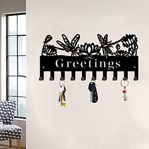 INFUNLY Key Hook for Wall Metal Key Hanger Hook 10 Hooks Dragonflies and Lotus Key Organizer Rack Wall Mounted Hanger for Keys Scarves Pet Leashes Entryway Front Door Kitchen Hallway