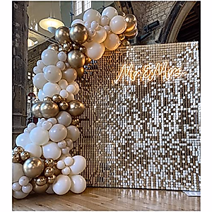 Enanal 150pcs Sand White Balloon Garland Arch Kit, Sand White and Chrome Champagne Gold Balloons for Birthday Wedding Engagement Baby Shower Boho Party Decorations (Sand White)