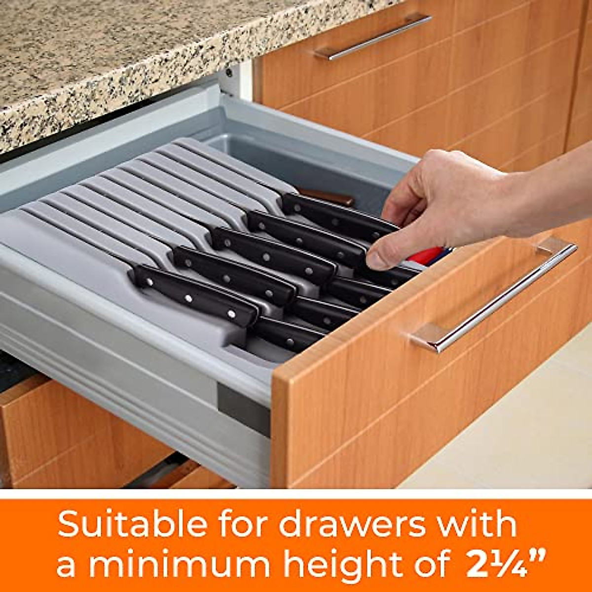 Cheer Collection Kitchen Drawer Knife Organizer - Space Saving Tray to Keep Knives Organized, Gray