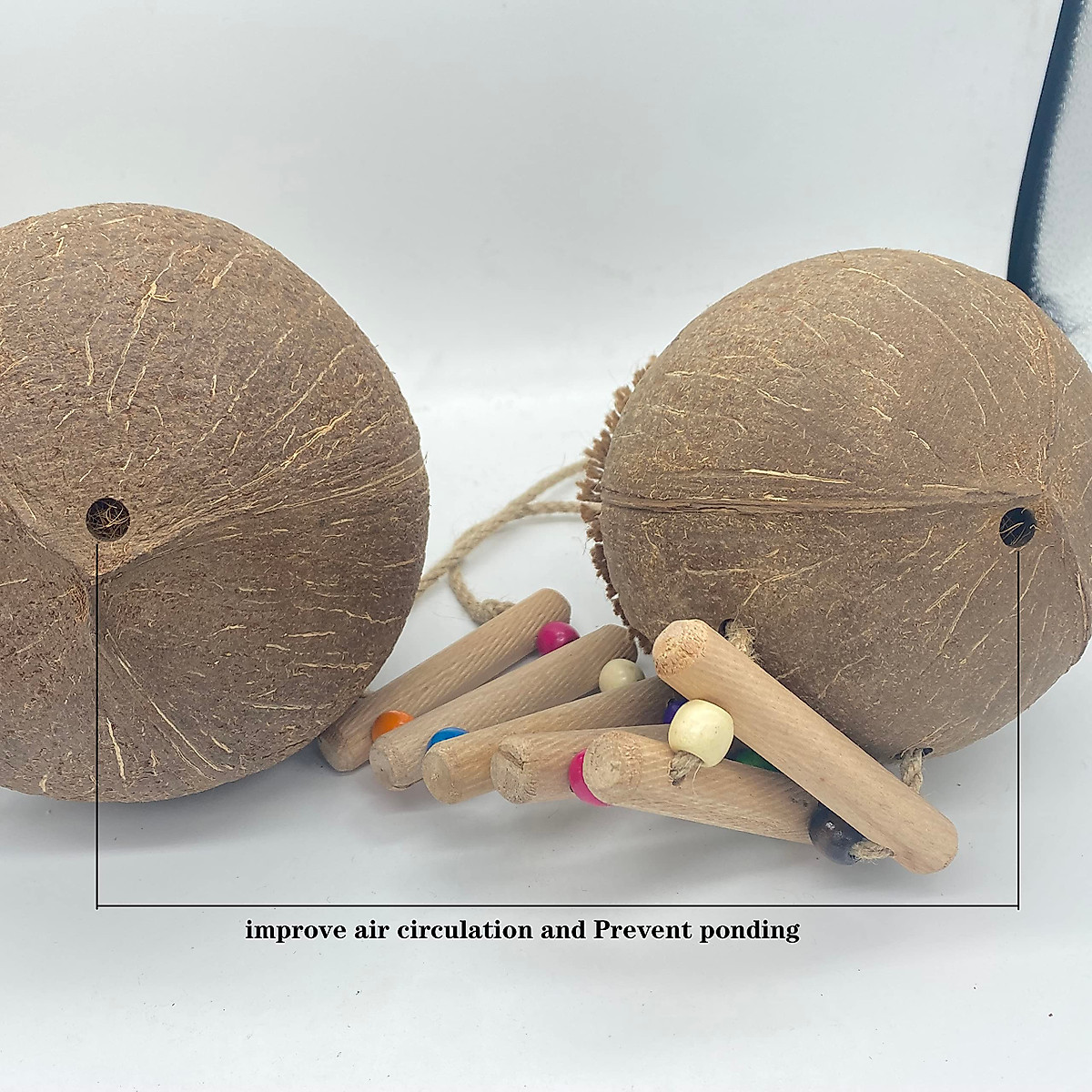 kuminamoja Coconut Bird's Nest with Ladder for Parrots Parakeet Conures Cockatiel and Small Animals (Large)