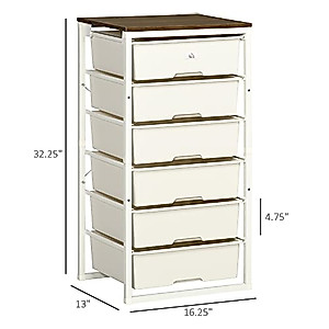 HOMCOM Dresser Storage Drawers with 6 Plastic Bins and Steel Frame, Crafting Bins for Living Room, Bedroom, White