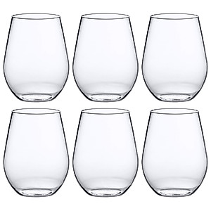 Amazing Abby - Cynthia - 20-Ounce Unbreakable Tritan Wine Glasses (Set of 6), Plastic Stemless Wine Tumblers, Reusable, BPA-Free, Dishwasher-Safe, Perfect for Poolside, Outdoors, Camping, and More