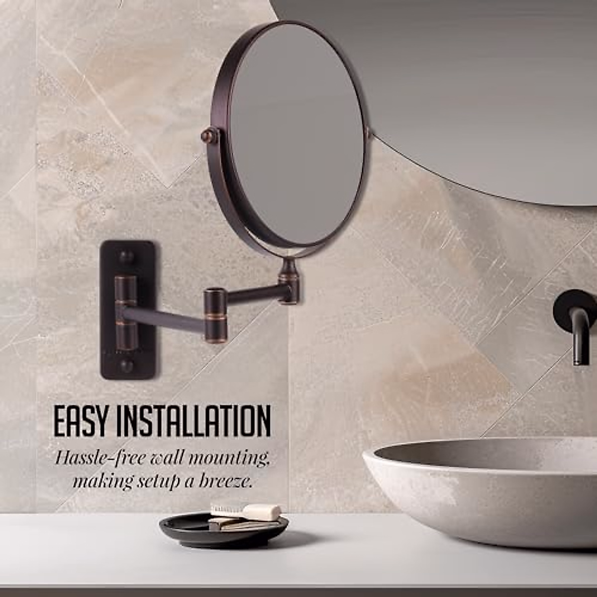 OVENTE 7" Wall Mounted Makeup Mirror with 1X/10X Magnification, Double Sided Magnifying Round Bathroom Vanity Mirror, 360° Swivel Design, Extendable and Folding Arm, Antique Bronze MNLFW70ABZ1X10X