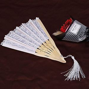FOMIYES Hand held Fan Handheld Fans Chinese Fan Hand Fans for Women Vintage Fan Retro Chinese Style Fan Bamboo Wood Hand Fan Retro Dance Fan Folding Fan lace Fan Wedding White Cooler Miss