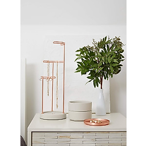 Umbra Tesora Jewelry Box, Two-Tier Resin Storage Container with Removable Lid, Concrete/Copper