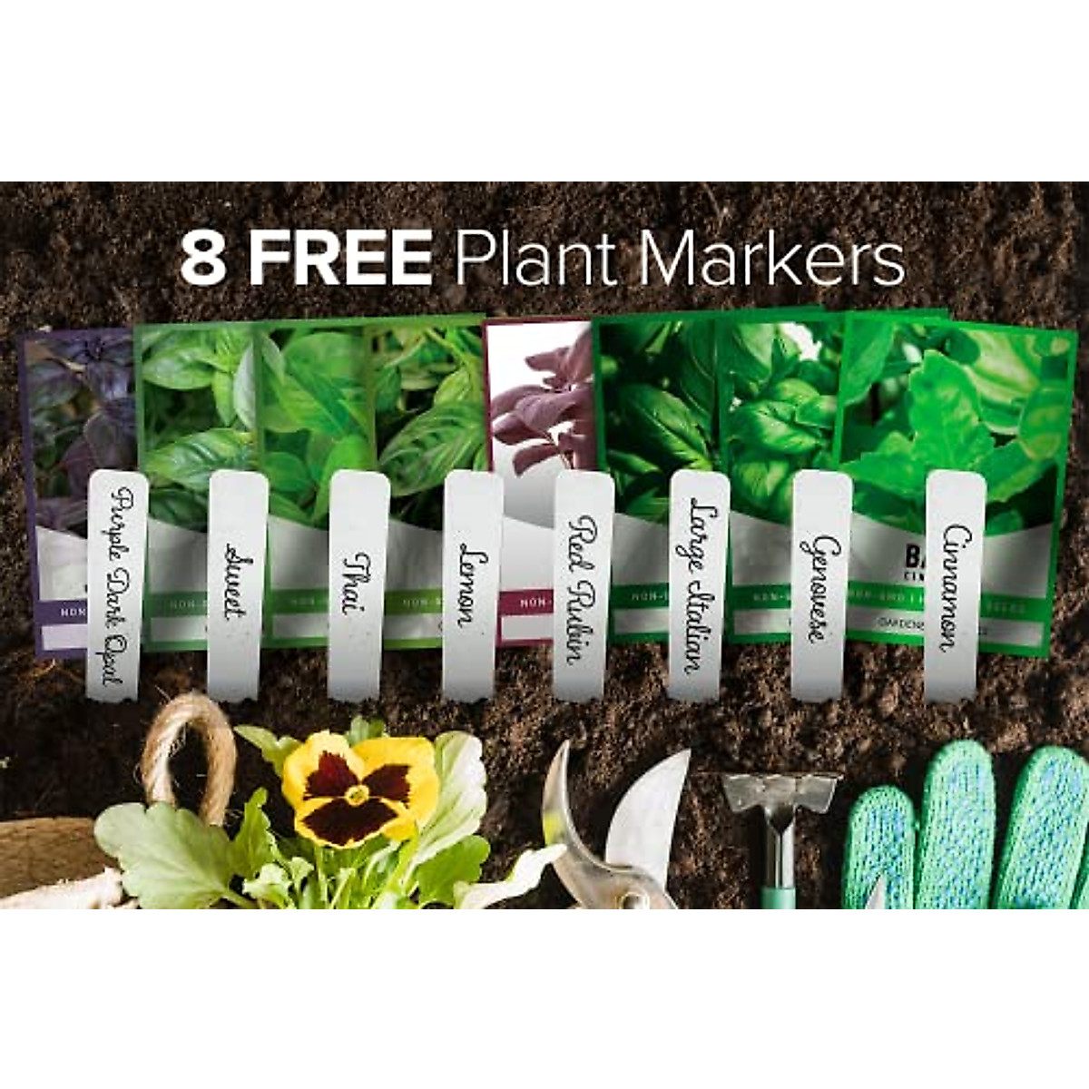 Basil Seeds for Planting Home Garden - 8 Variety Herb Pack Genovese, Large Leaf, Lemon, Thai, Red Rubin, Cinnamon, Sweet and Purple Opal Basil Herb Seeds for Indoors & Outdoors by Gardeners Basics