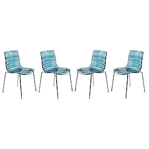 LeisureMod Astor Modern Dining Chair (Set of 4), Plastic, Transparent Blue