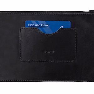 Hide & Drink, Rectangular Zippered Handbag for Women with Card Slot, Female Purse, Full Grain Leather, Handmade, Charcoal Black