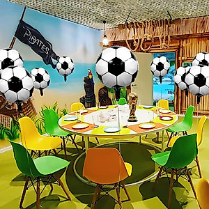 YGAUZ 6 PCS Soccer Balloons, 18 Inch, White and Black, Sports Birthday Decorations, Foil Balloon