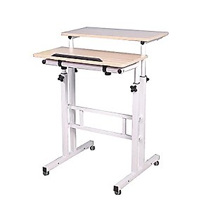 soges Adjustable Mobile Stand Up Desk Standing Desk Computer Desk Workstation Sit-Stand Desktop Standing Desk,White Maple 101-MP