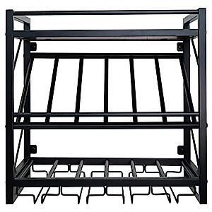 Farmhouse Wall Mounted Wine Rack with Tilting Display Shelf, Wall Hanging Wine Rack, 3-Tier Shelves with Stemware Glasses Holder for Wine Storage, Wine Display Shelf for Kitchen Living Room Cafe Bar