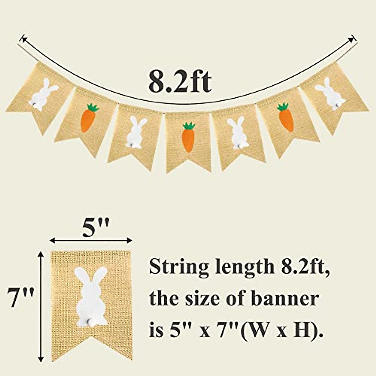 FAKTEEN Happy Easter Burlap Banner Decorations Rabbit & Carrot Hanging Bunting Garland for Spring Easter Party Décor Photo Booth Backdrop